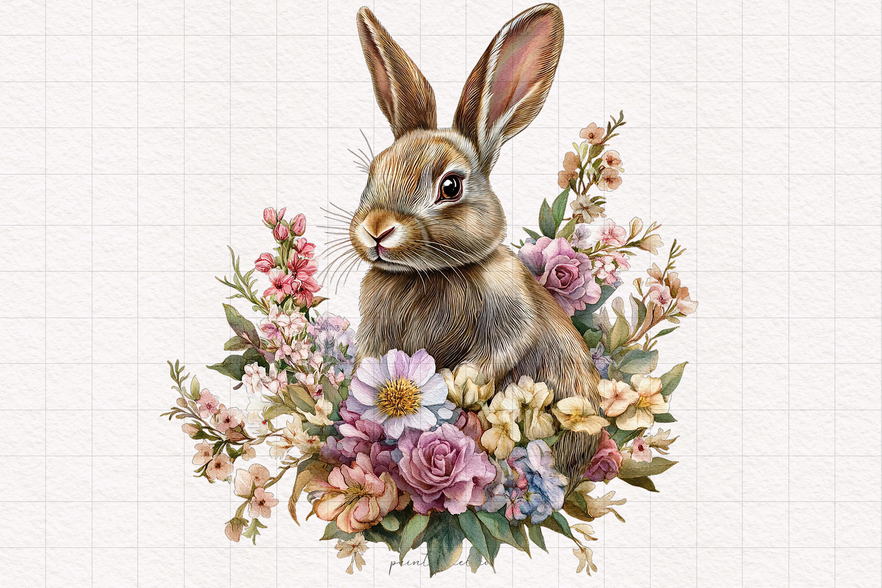 12 Floral Spring Bunny PNG Easter Baby Rabbit With Flowers Cute Clipart ...