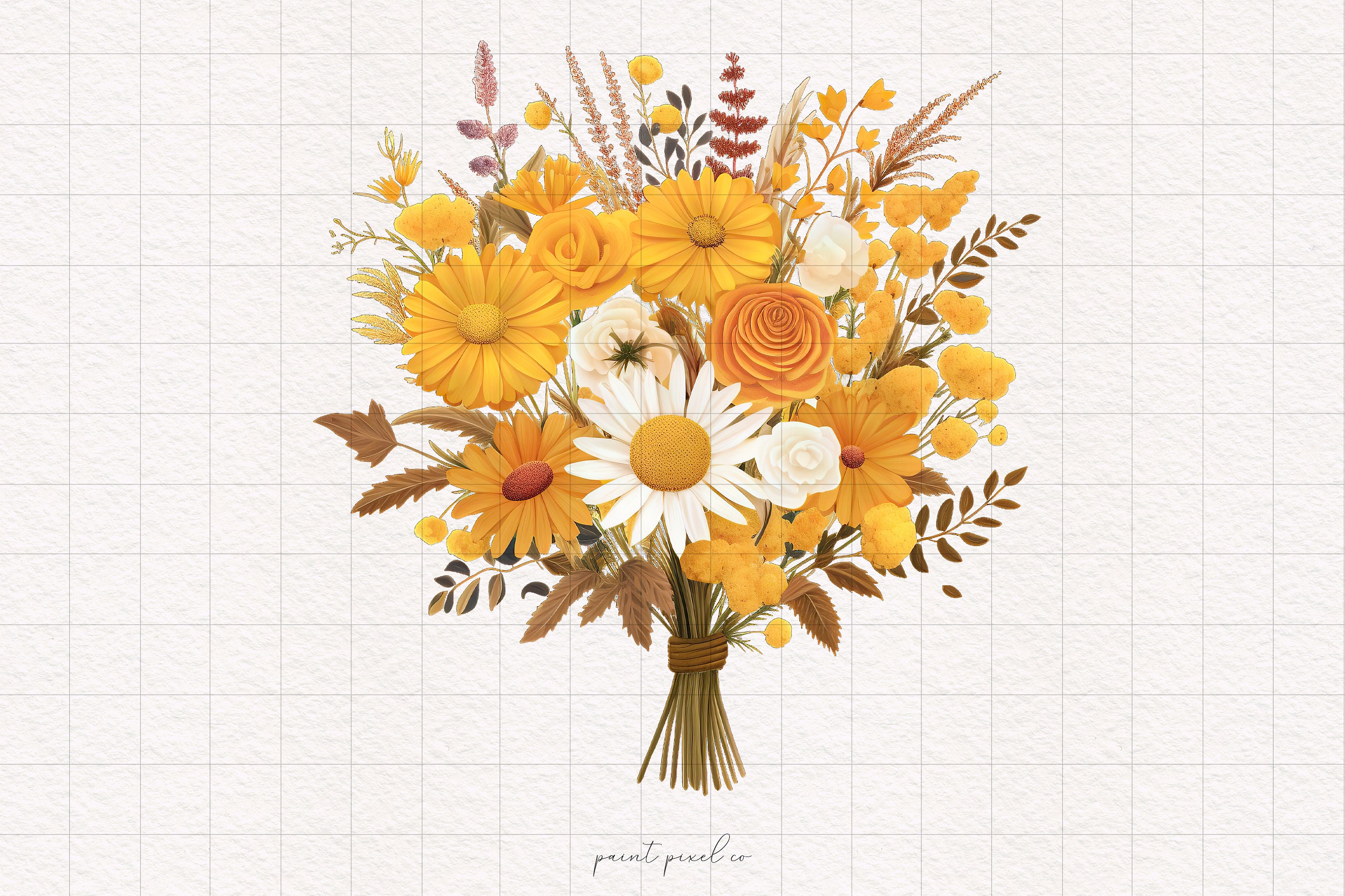 4 Autumn Bouquet Clipart Boho Fall PNG Watercolor Floral Graphics ...