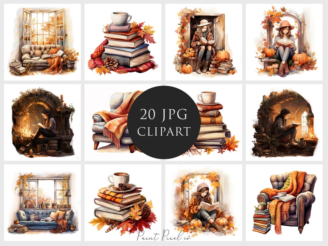 20 Book Clipart High Quality Jpgs Fall Vibes Autumn Girl Reading ...