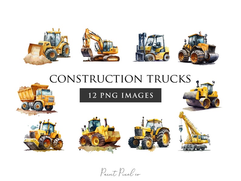 Truck Clipart Tractor PNG Dump Truck Watercolor Construction - Etsy