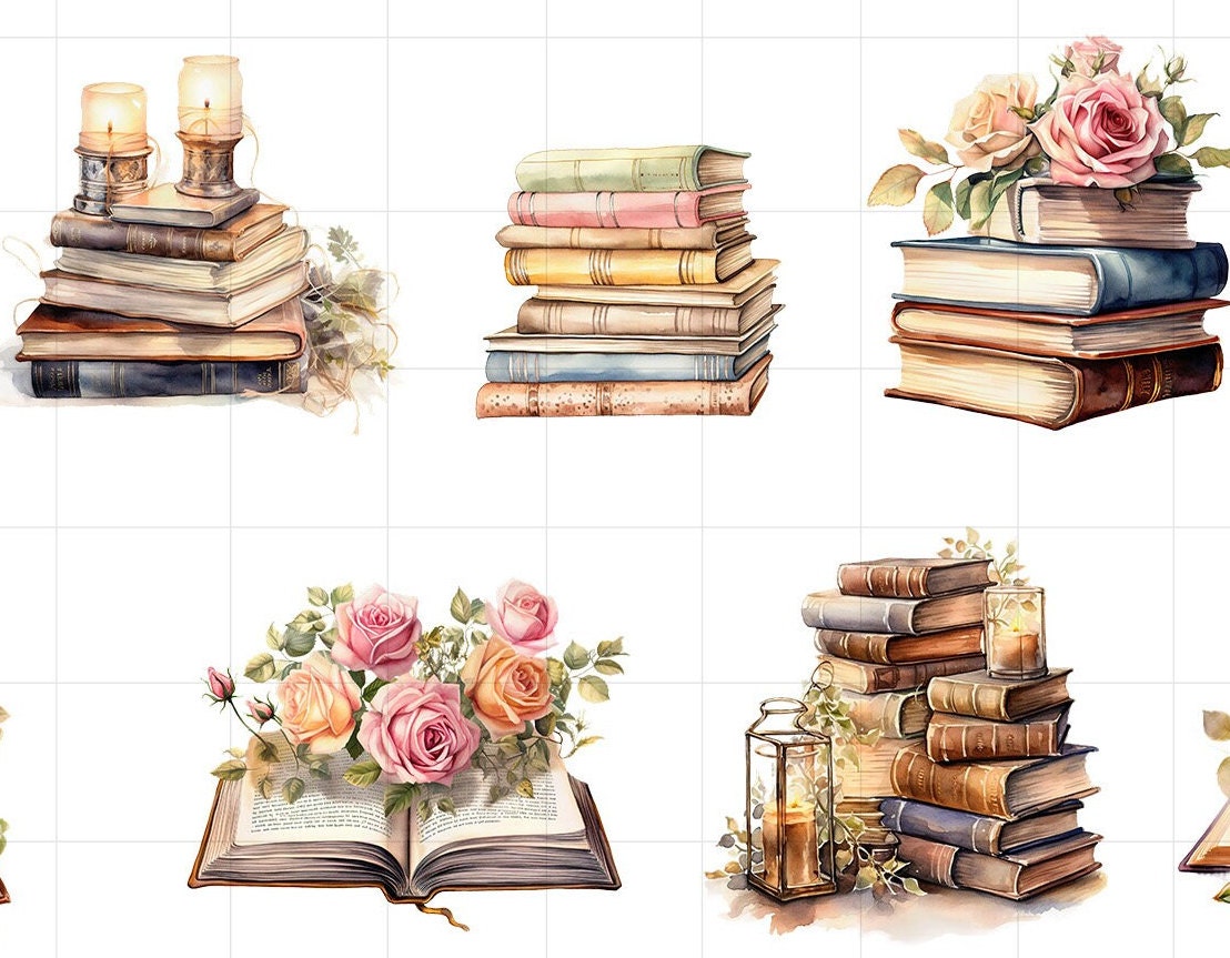 Vintage Book Clipart Books PNG Retro Floral Books Stack Library Old ...