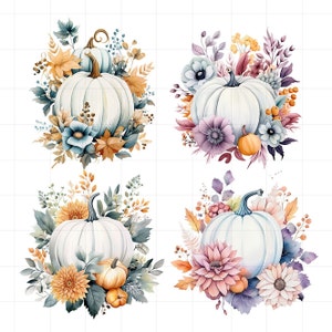 Boho Fall Pumpkin Clipart Floral Pumpkin Bouquets PNG Bohemian Autumn ...
