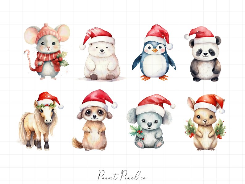Christmas Animal PNG Holiday Animals Santa Hat Clipart Safari Woodland ...