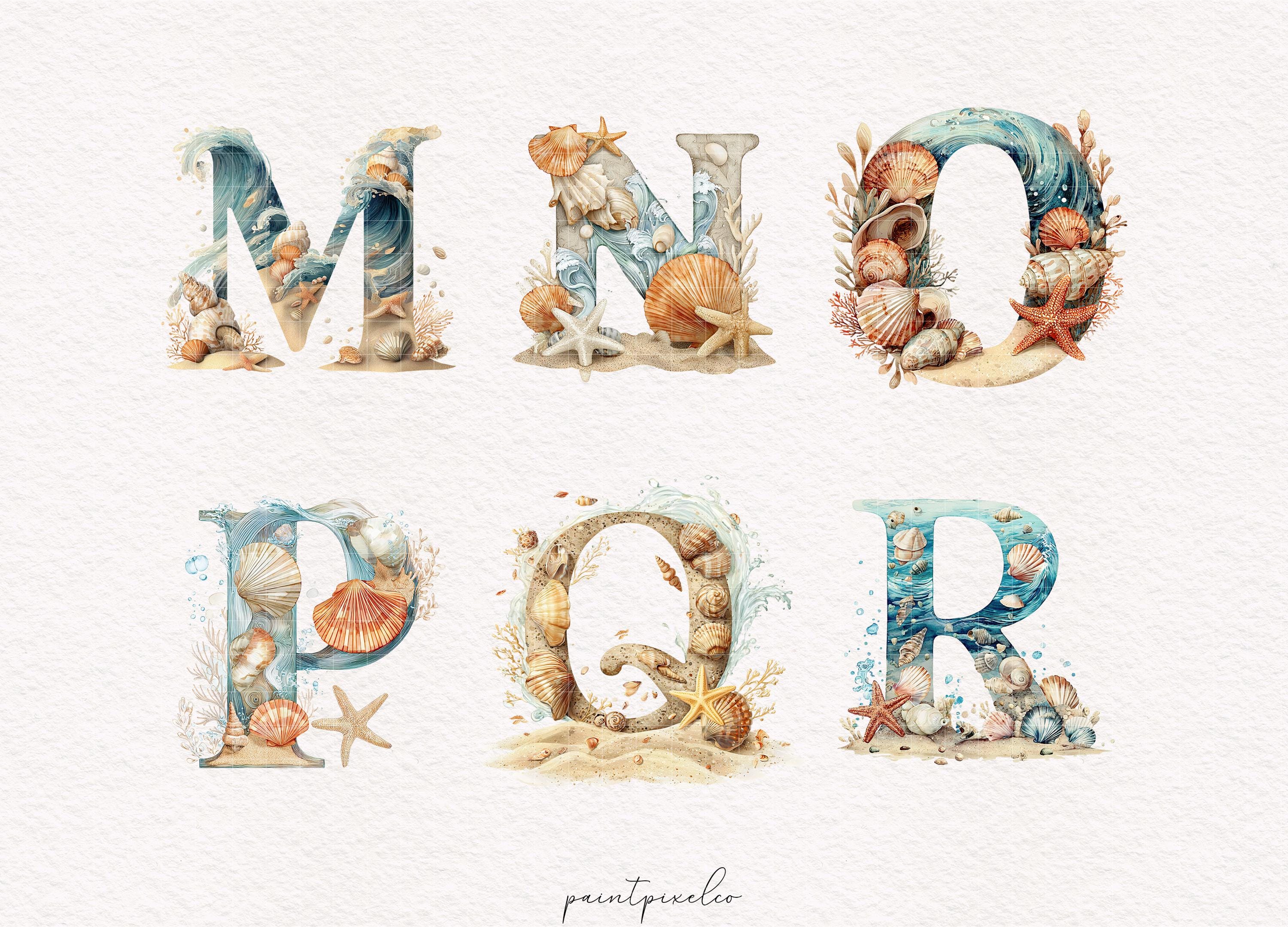 Beach Alphabets Clipart Ocean Alphabets Cute Watercolor Letters ...