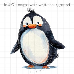 16 Quirky Penguin JPG Clipart Winter Birds Arctic Whimsical Watercolor ...