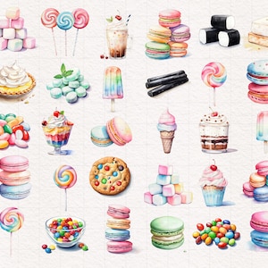 Watercolor Pastel Sweets Clipart Rainbow Sweet Treats PNG Macarons ...