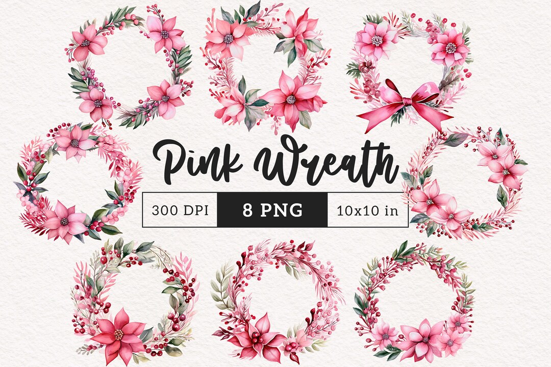 Pink Christmas Wreath Clipart PNG Holiday Clip Art Cute Pastel Xmas ...