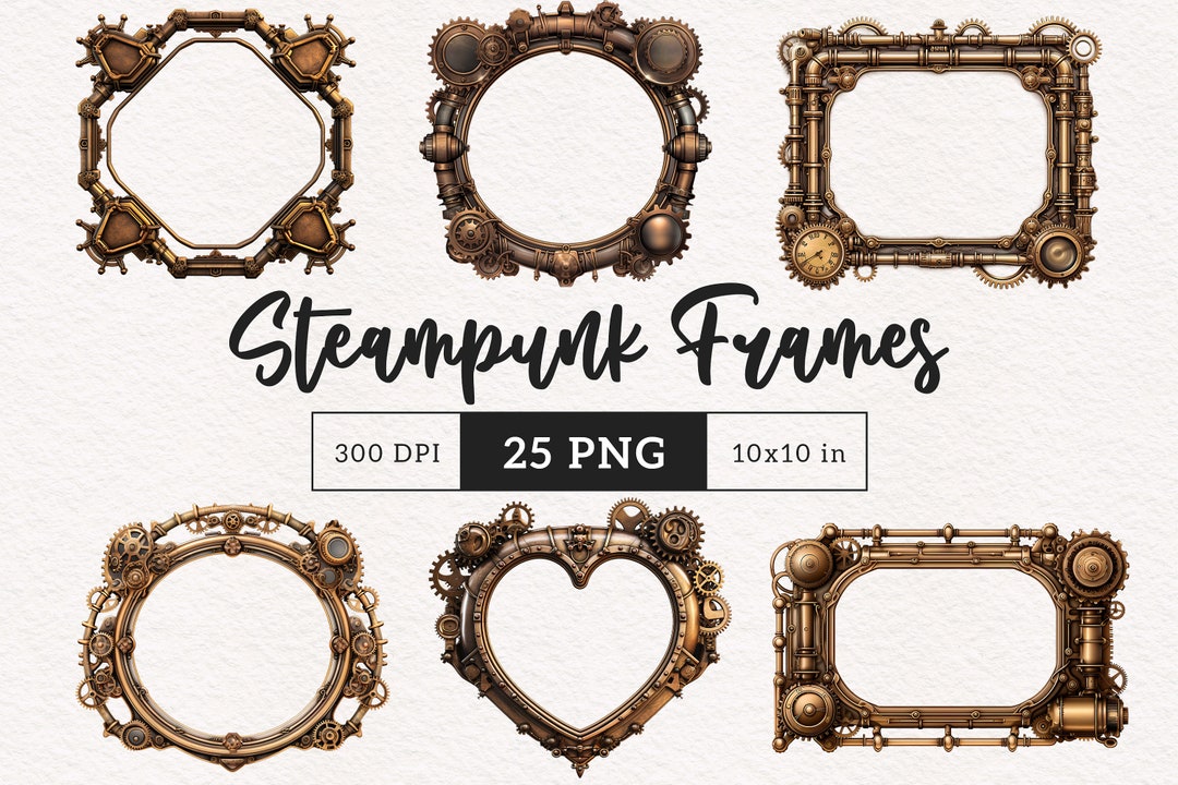 Steampunk Frames Clipart Steampunk PNG Whimsical Heart Borders Metal ...
