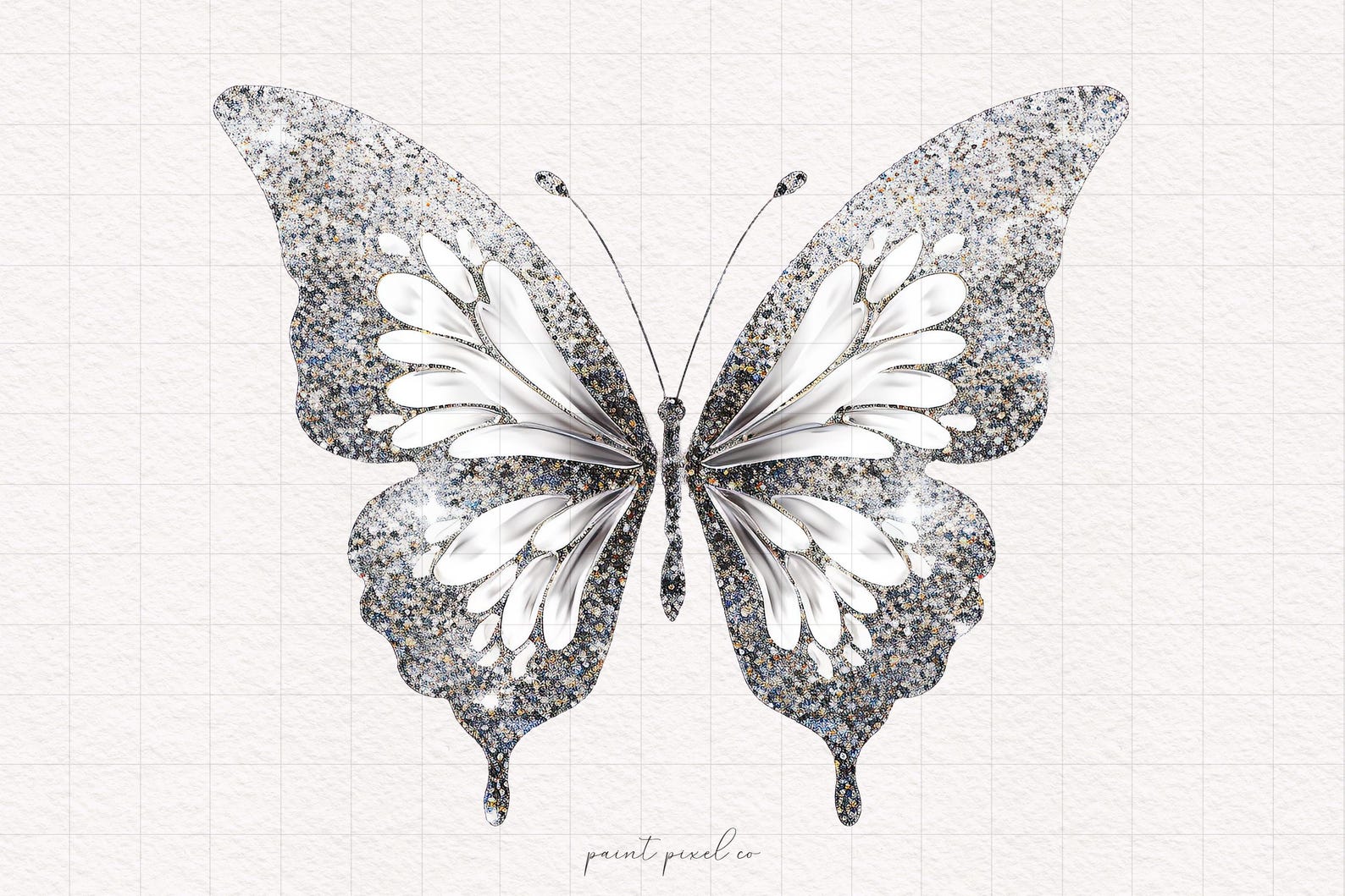 6 Silver Butterfly PNG Glittery Butterflies Clipart Silver Butterfly ...