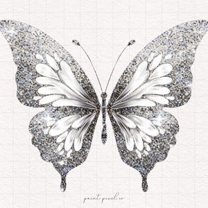 6 Silver Butterfly PNG Glittery Butterflies Clipart Silver Butterfly ...