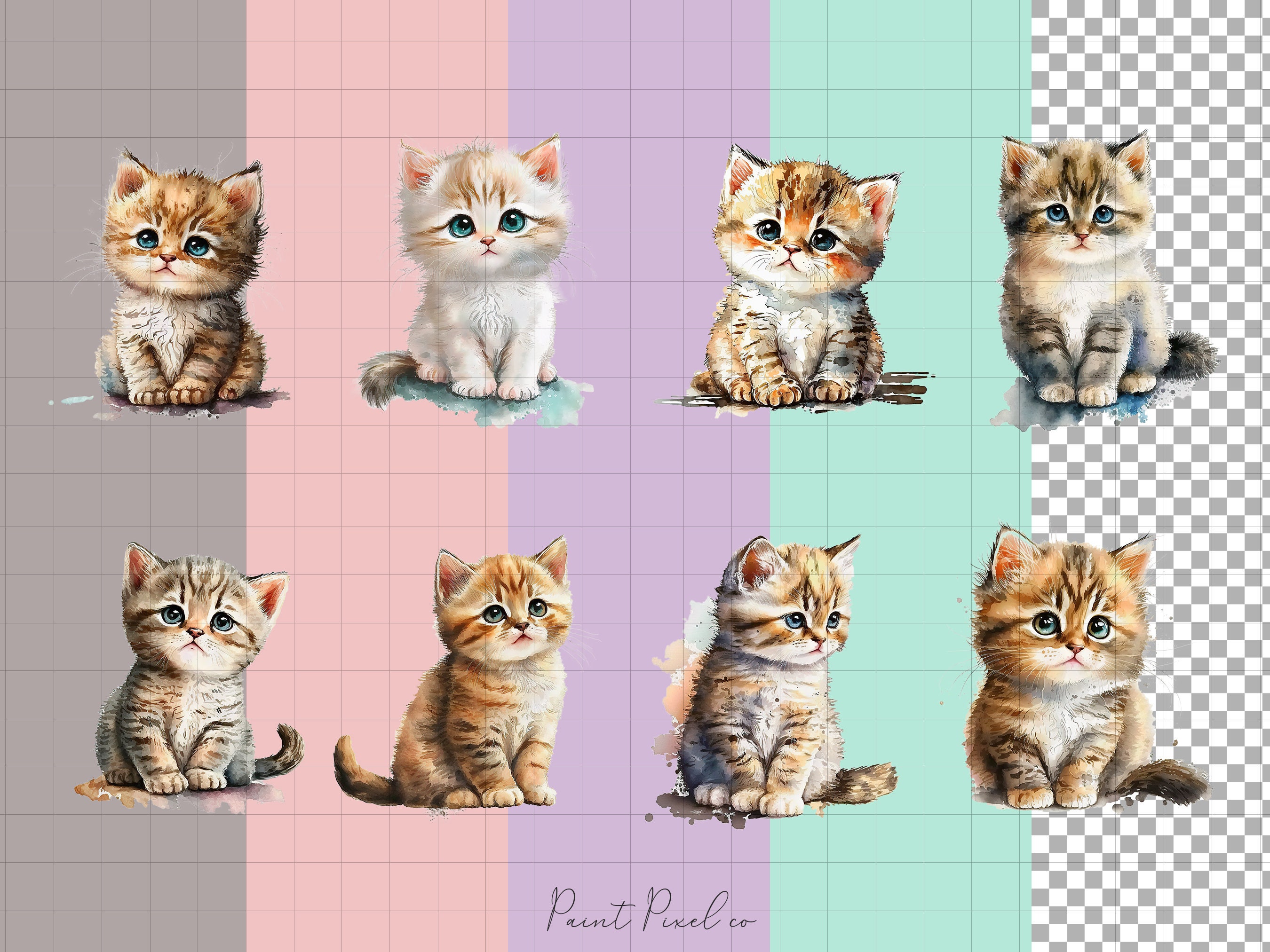 Cat Clipart Cats Png Adorable Cat Watercolor Clip Art Cute Kitten ...
