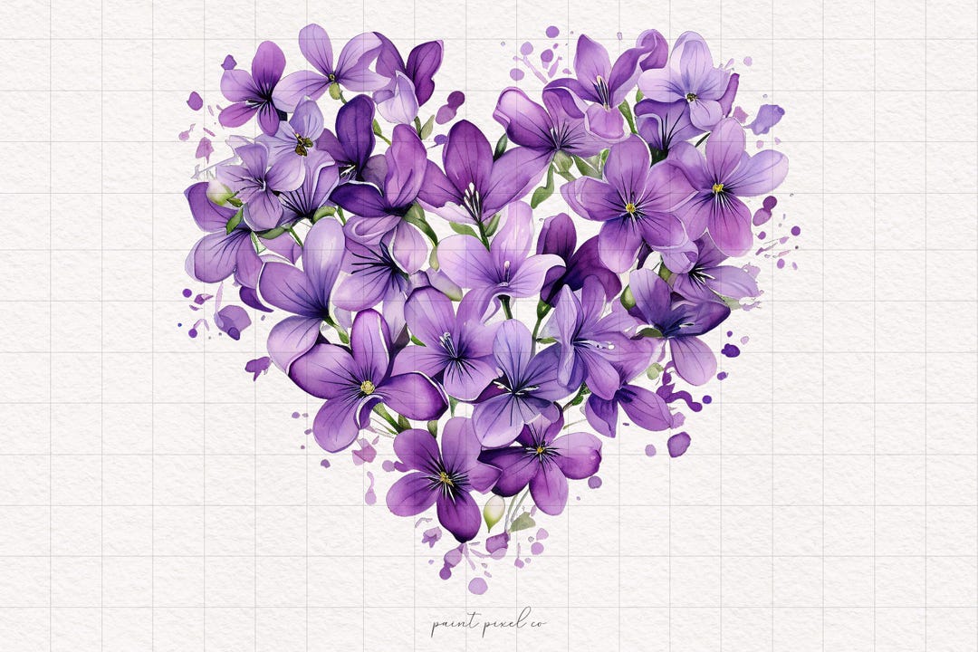 4 Purple Floral Hearts PNG Purple Flowers Heart Clipart Valentine ...