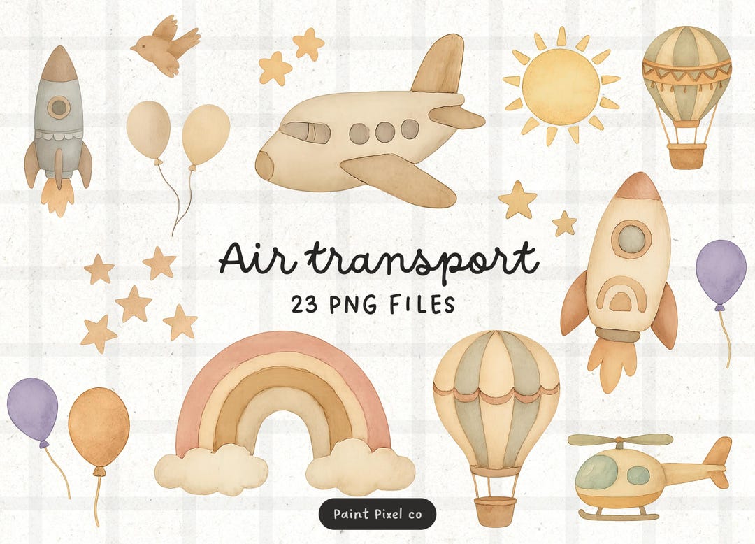 Cute Boho Air Transport Clipart Bundle - Watercolor Nursery Travel PNG ...