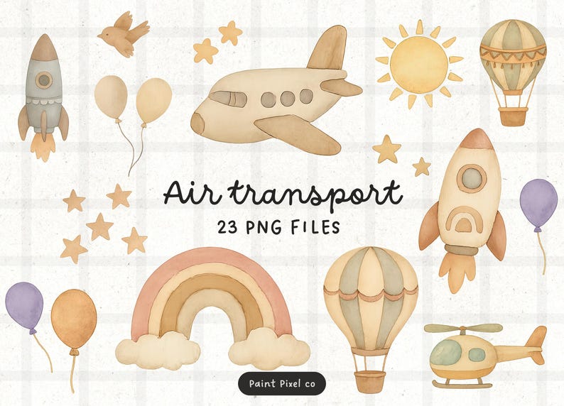 Cute Boho Air Transport Clipart Bundle - Watercolor Nursery Travel PNG ...