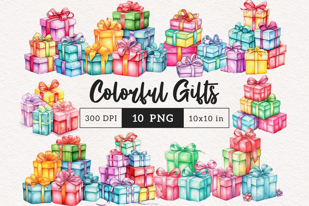 Wrapped Gift Box PNG Rainbow Presents Clipart Birthday Holiday Clip Art ...