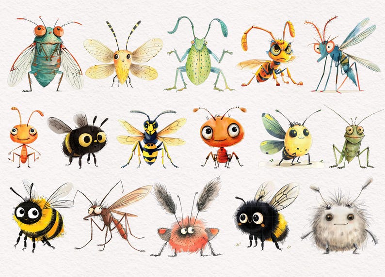 80 Whimsical Bugs Clipart Quirky Insects PNG Cute Funny Bugs Ants Fly ...