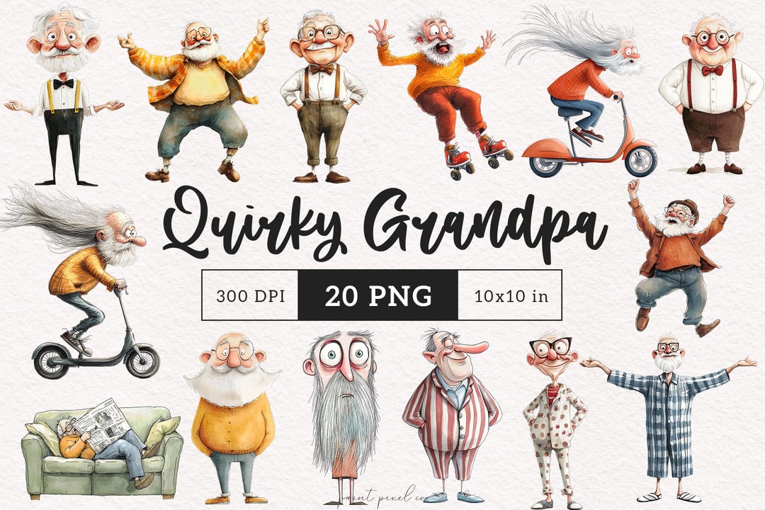 Quirky Old Men Clipart Grandpa PNG Whimsical Funny People Peculiar ...