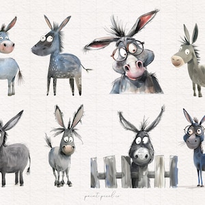 Quirky Donkey Clipart PNG Whimsical Donkeys Sublimation Clip Art Farm ...