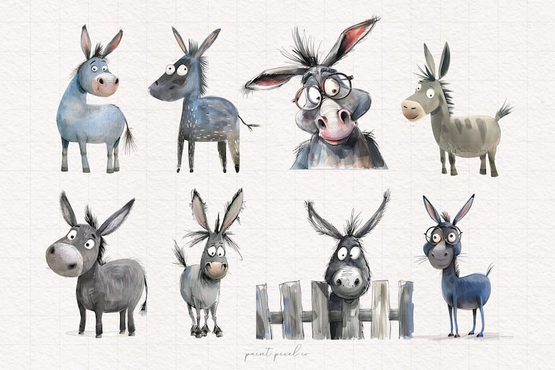 Quirky Donkey Clipart PNG Whimsical Donkeys Sublimation Clip Art Farm ...