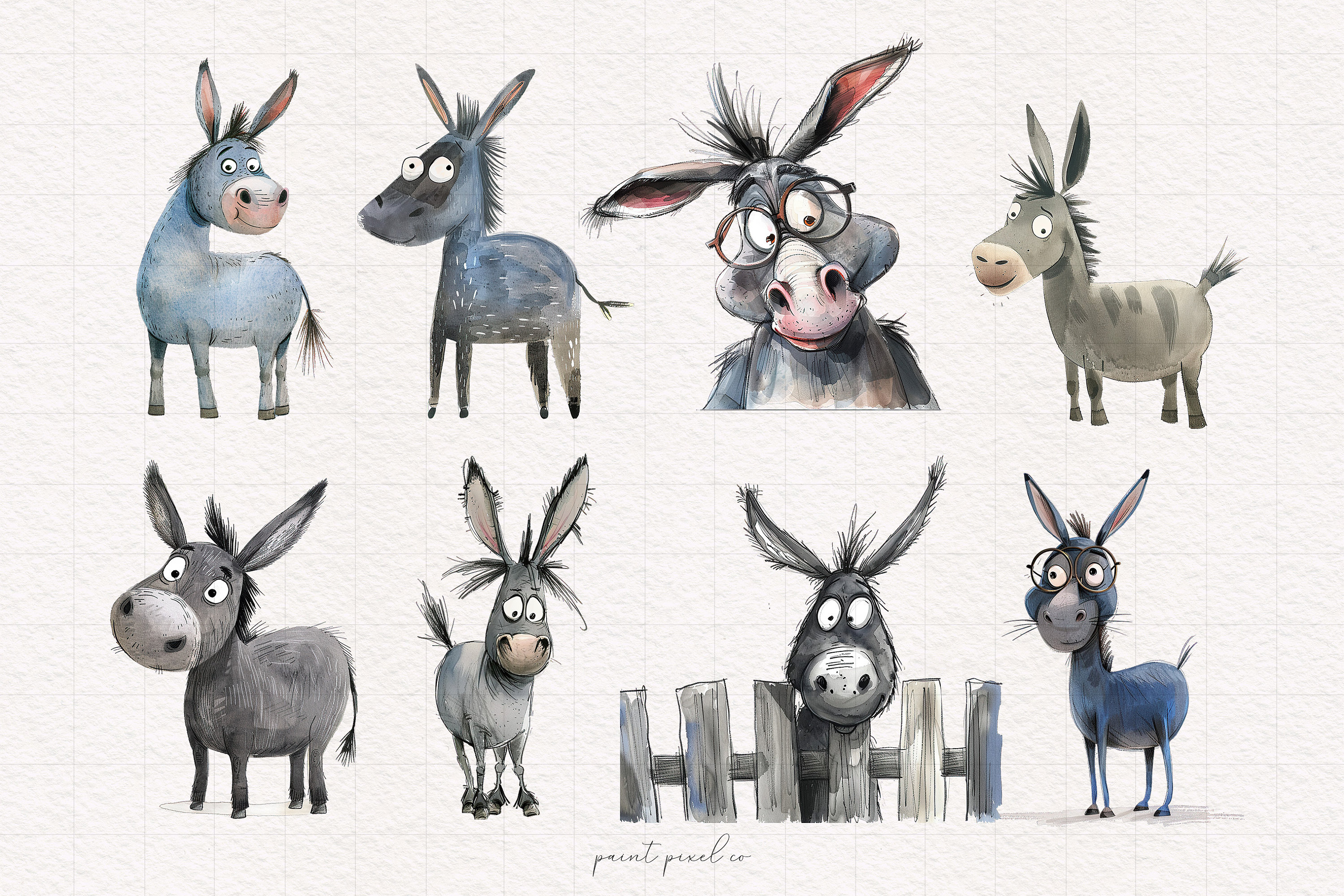 Quirky Donkey Clipart PNG Whimsical Donkeys Sublimation Clip Art Farm ...