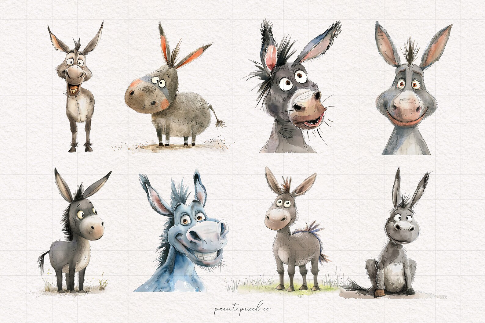 Quirky Donkey Clipart PNG Whimsical Donkeys Sublimation Clip Art Farm ...