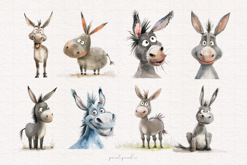 Quirky Donkey Clipart PNG Whimsical Donkeys Sublimation Clip Art Farm ...