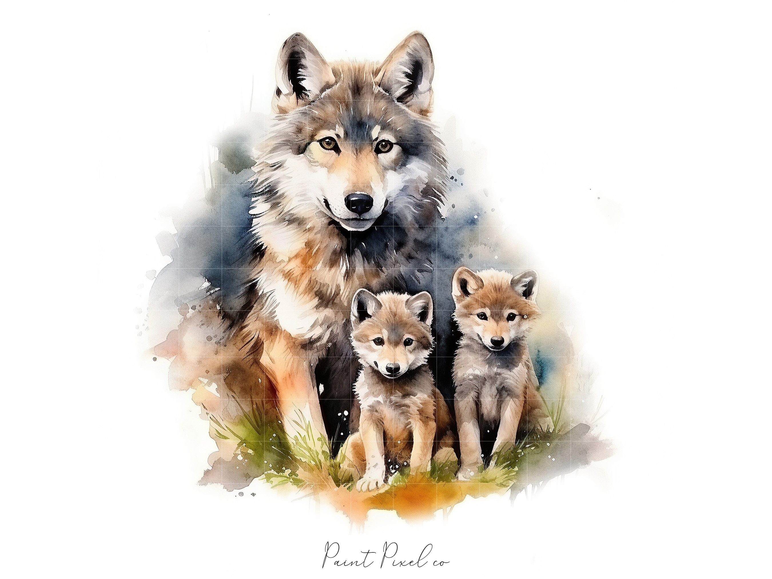 10 Wolf and Cub Clipart High Quality Jpgs Woodland Baby Wolf Forest ...