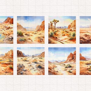 Watercolor Desert Digital Paper Set PNG Western Sahara Backdrop Sunny ...