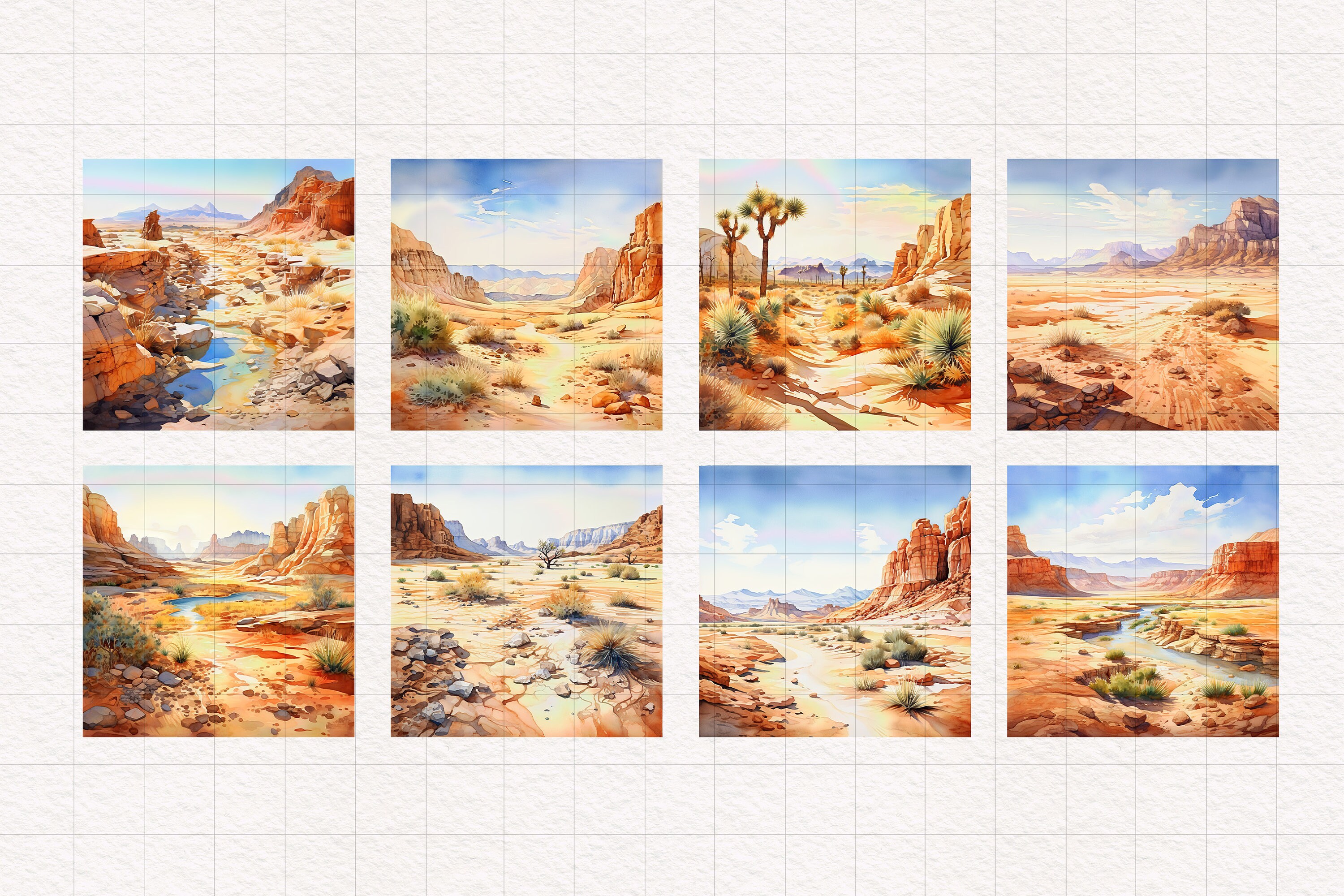 Watercolor Desert Digital Paper Set PNG Western Sahara Backdrop Sunny ...