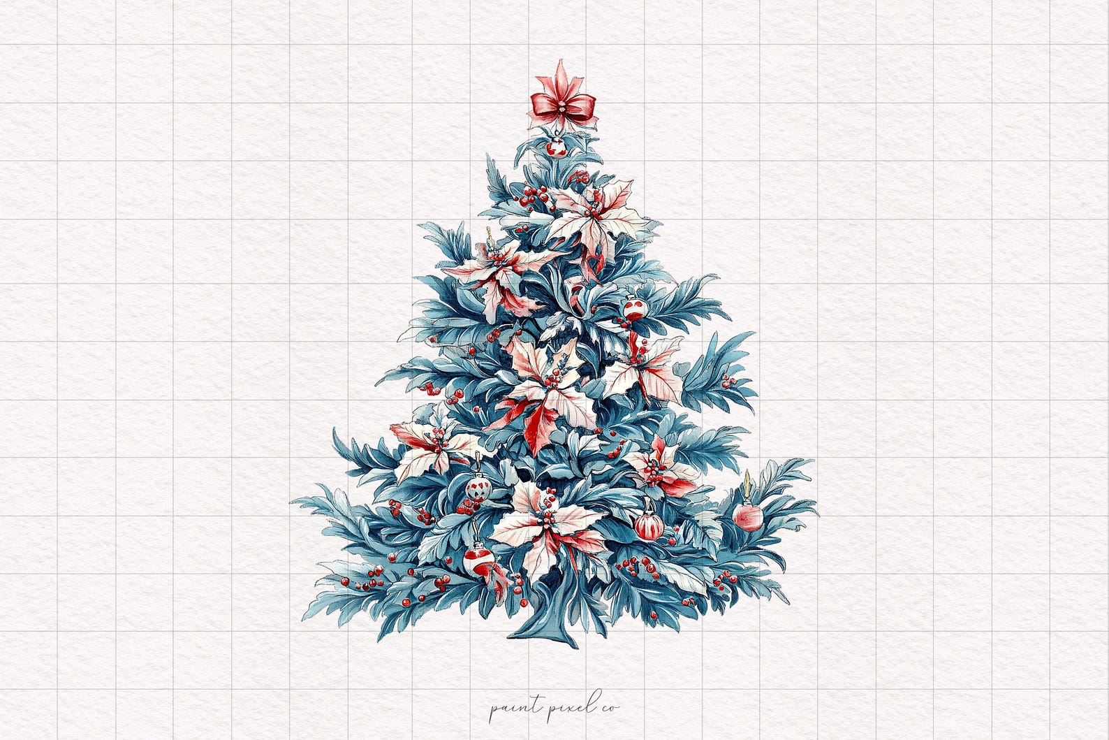 7 Toile Christmas Tree Clipart Holiday Chinoiserie Xmas Tree PNG Winter ...