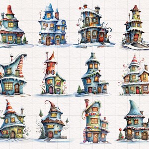 Quirky Christmas Homes Clipart Xmas PNG Whimsical Winter Houses ...