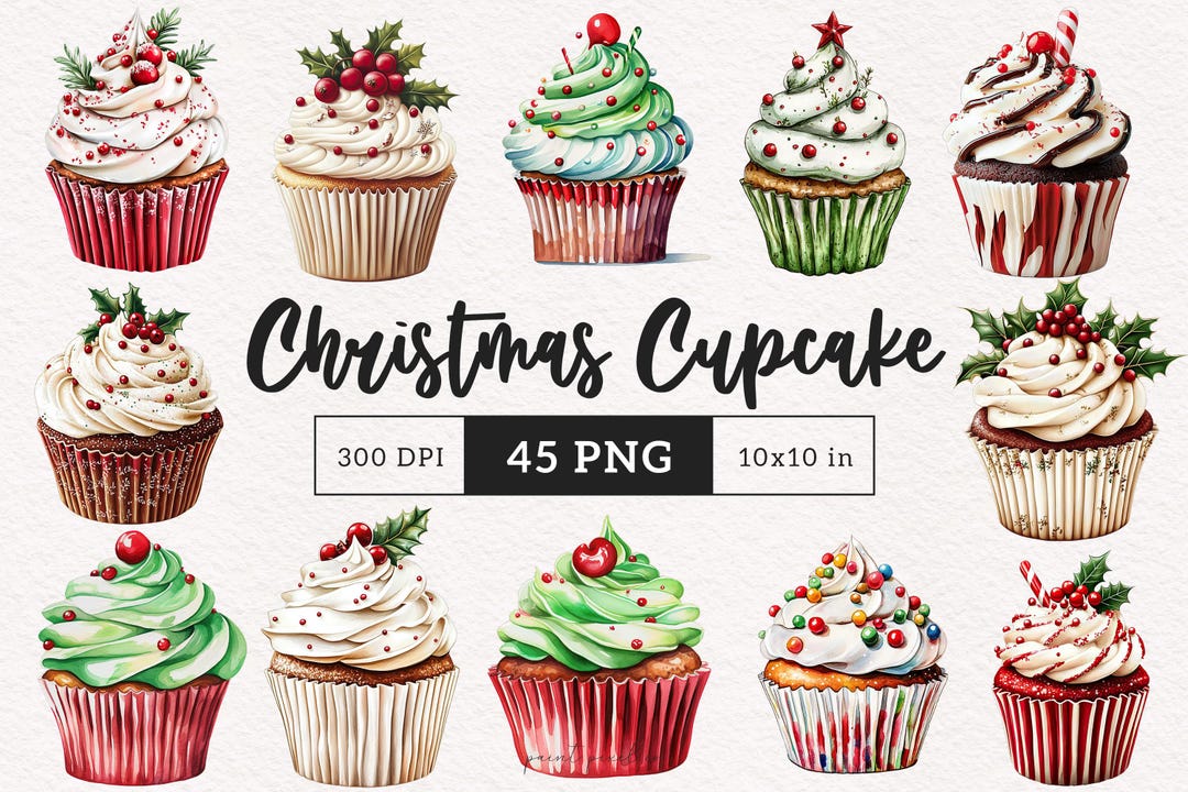 Christmas Cupcakes Clipart Holiday Sweet Treats Silly Winter Desserts ...
