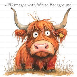 30 Quirky Highland Cow JPG Clipart Whimsical Cows Cute Sublimation Clip ...