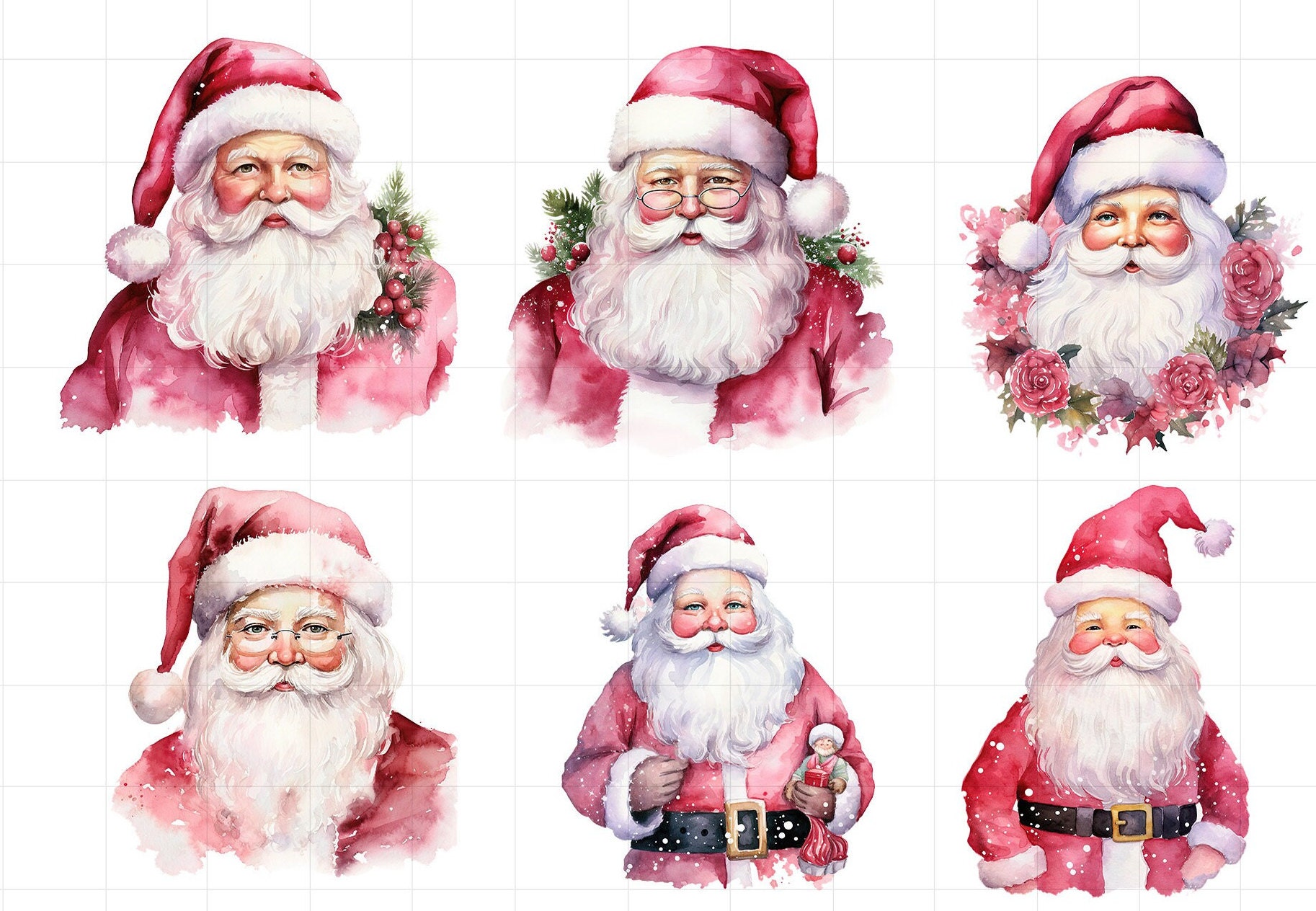 Pink Christmas Santa Claus Clipart PNG Holiday Clip Art Cute Pastel ...