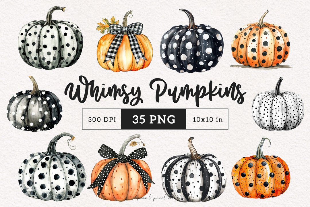 Whimsical Pumpkins Clipart Polka Dot Pumpkin PNG Fall Cozy Autumn Decor ...