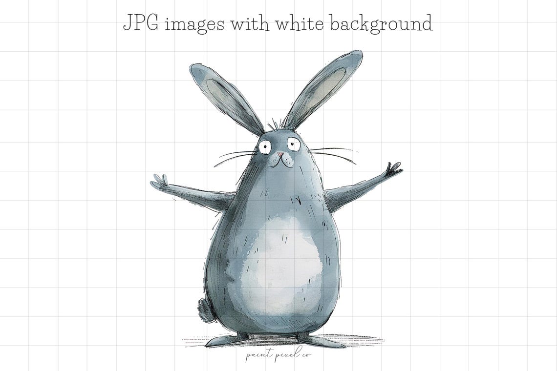 10 Quirky Rabbit JPG Clipart Whimsical Bunny Sublimation Clip Art Funny ...