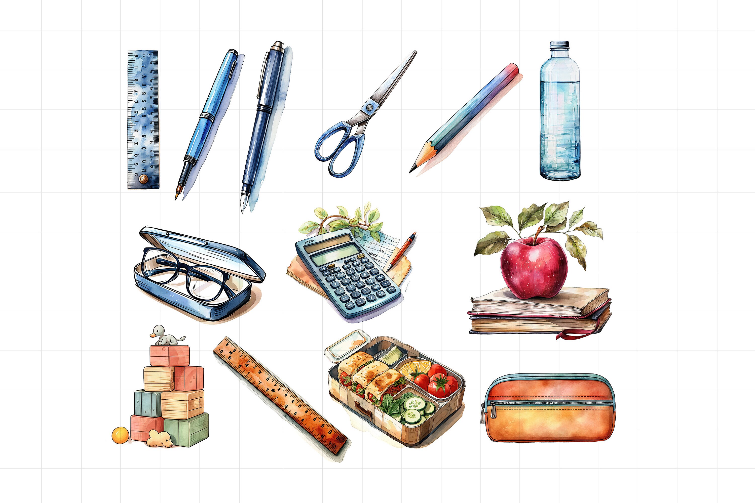 Back to School Clipart PNG Watercolor Classroom Illustration ...