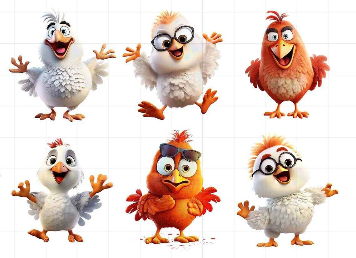 Funny Chicken Clipart PNG Cute Hen Rooster Clip Art Cartoon Chickens 3d ...