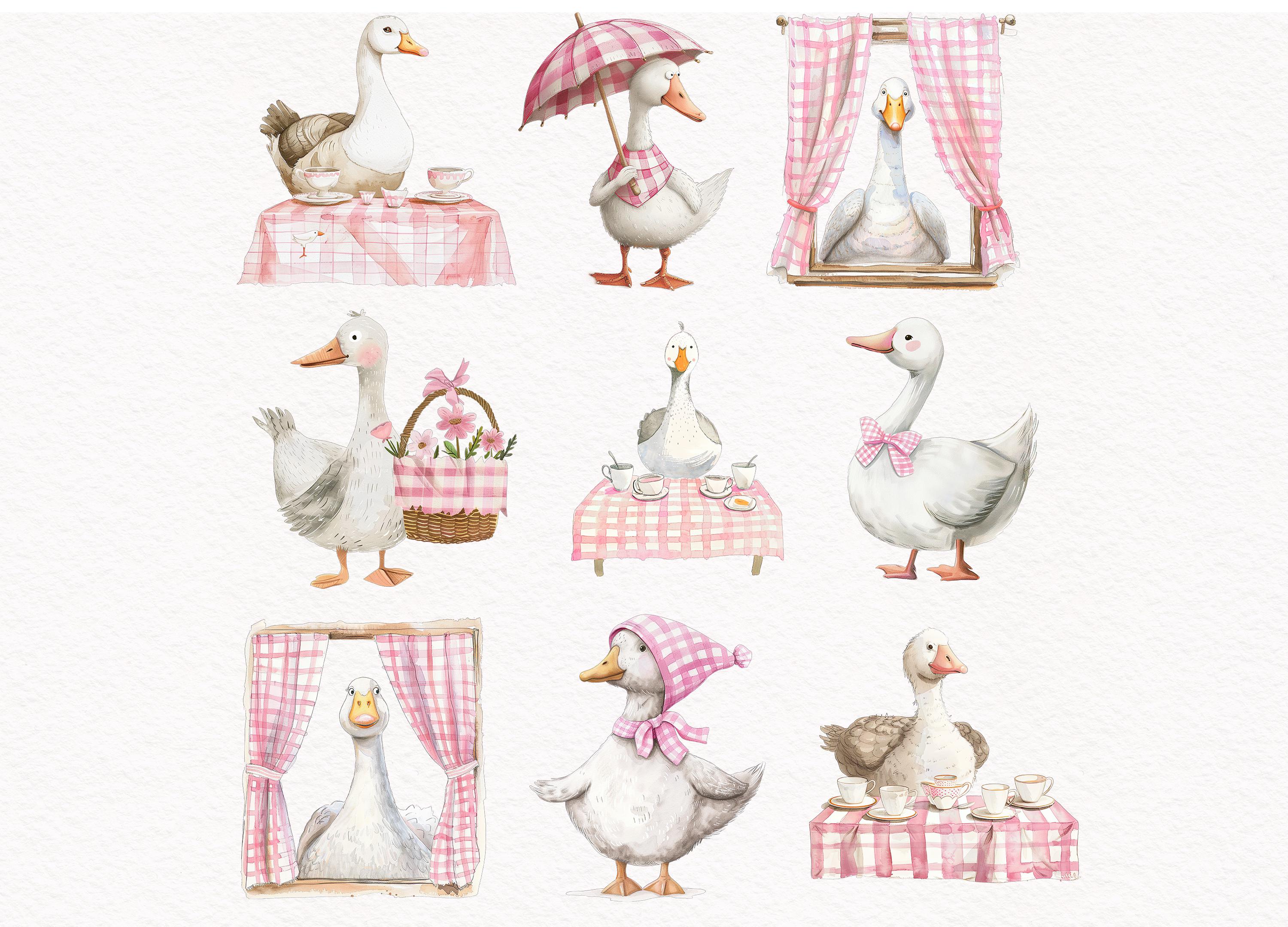 Pink Gingham Goose Clipart Cute Geese Soft Whimsical Bows PNG Vintage ...