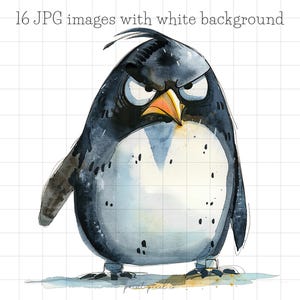 16 Quirky Penguin JPG Clipart Winter Birds Arctic Whimsical Watercolor ...