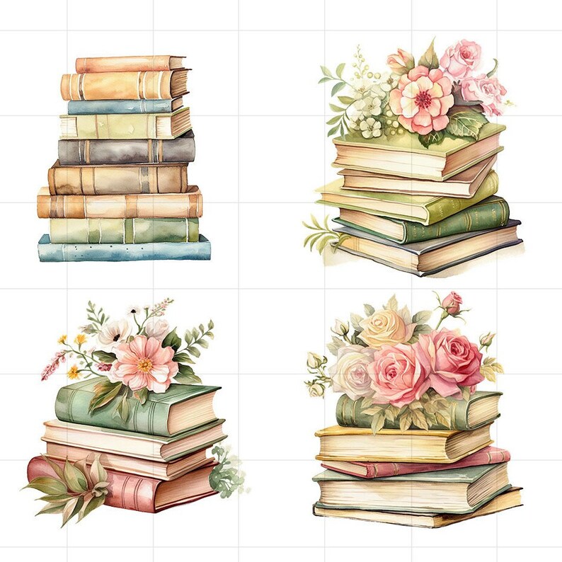 Vintage Book Clipart Books PNG Retro Floral Books Stack Library Old ...
