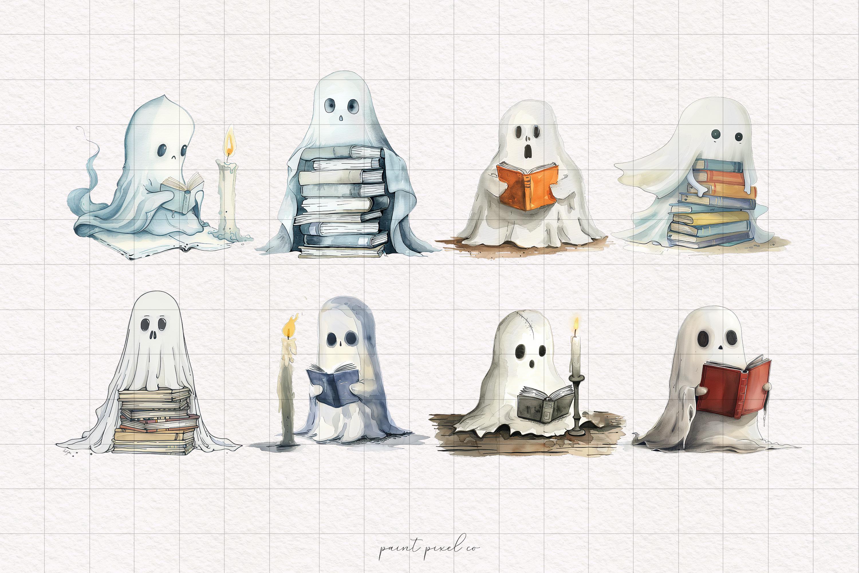 Quirky Reading Ghost Clipart Halloween PNG Whimsical Spooky Nerdy Ghost ...