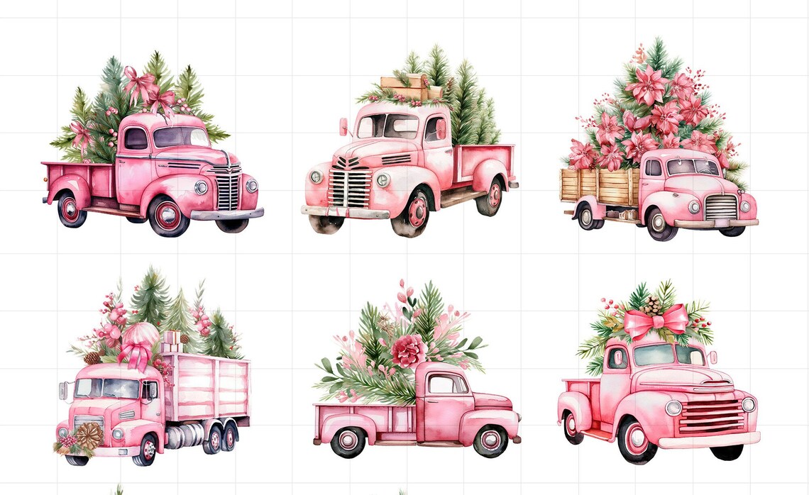 Pink Christmas Truck Clipart PNG Holiday Clip Art Cute Pastel Xmas ...