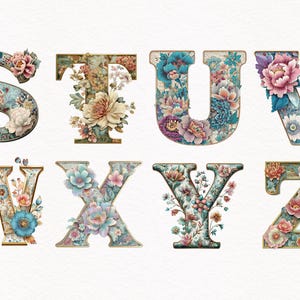 Alphabet Clipart Vintage Floral Alphabets Illuminated Boho Watercolor ...