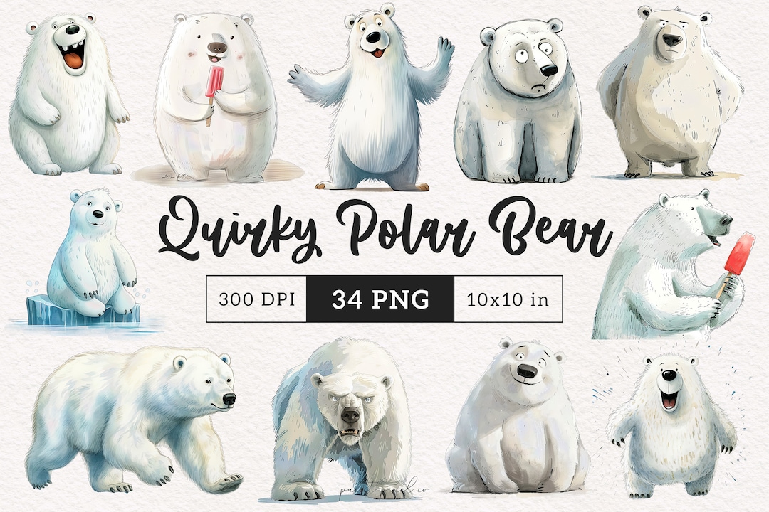 Quirky Polar Bear Clipart Funny Polar Animals Arctic Whimsical ...