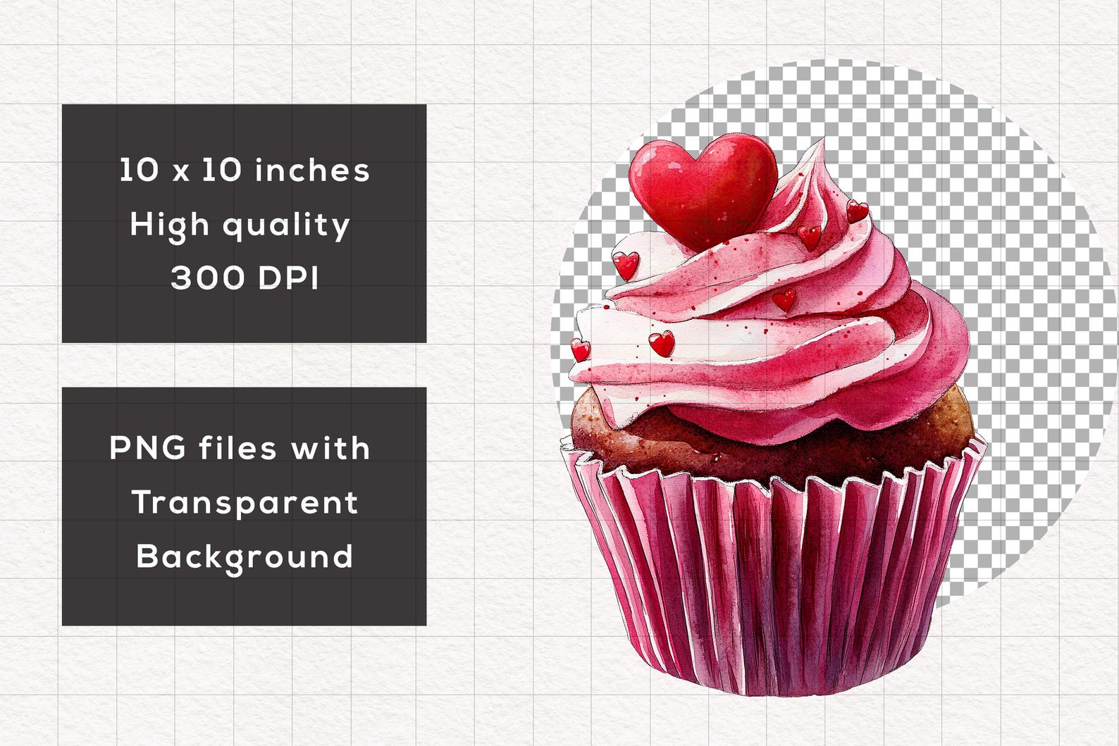 16 Pink Heart Cupcakes PNG Valentines Day Cupcake Clipart Cute Sweet ...
