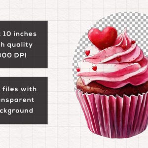 16 Pink Heart Cupcakes PNG Valentines Day Cupcake Clipart Cute Sweet ...