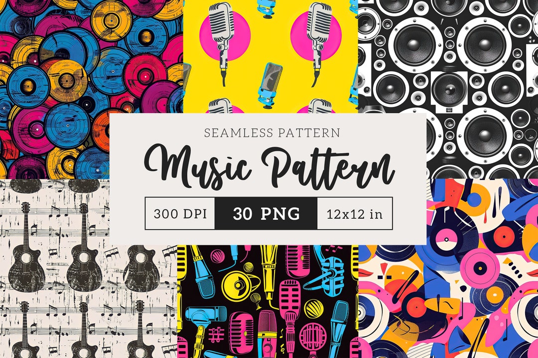 Music Seamless Pattern Instruments Background Guitar Scrapbook Paper ...