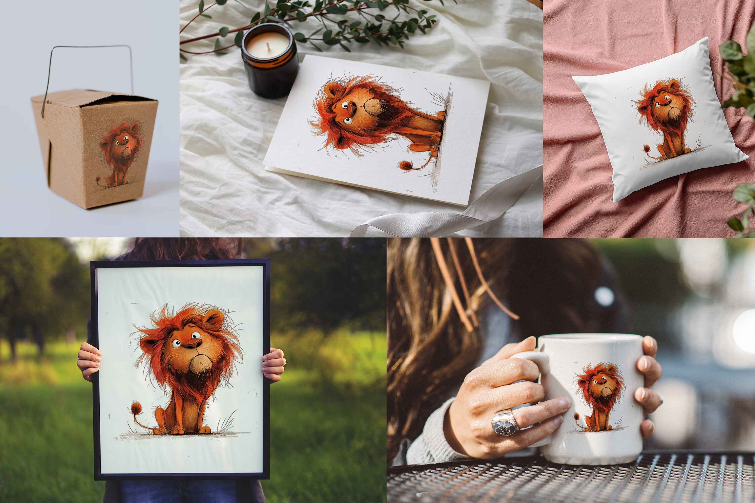 Quirky Lion PNG Clipart Bundle Whimsical Lion Sublimation Clip Art ...