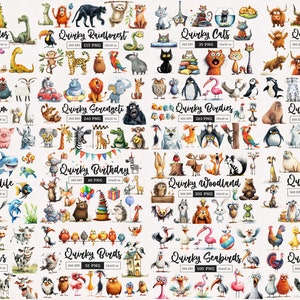 Quirky Animals Mega Bundle PNG Whimsical Animals Clipart Funny Safari ...
